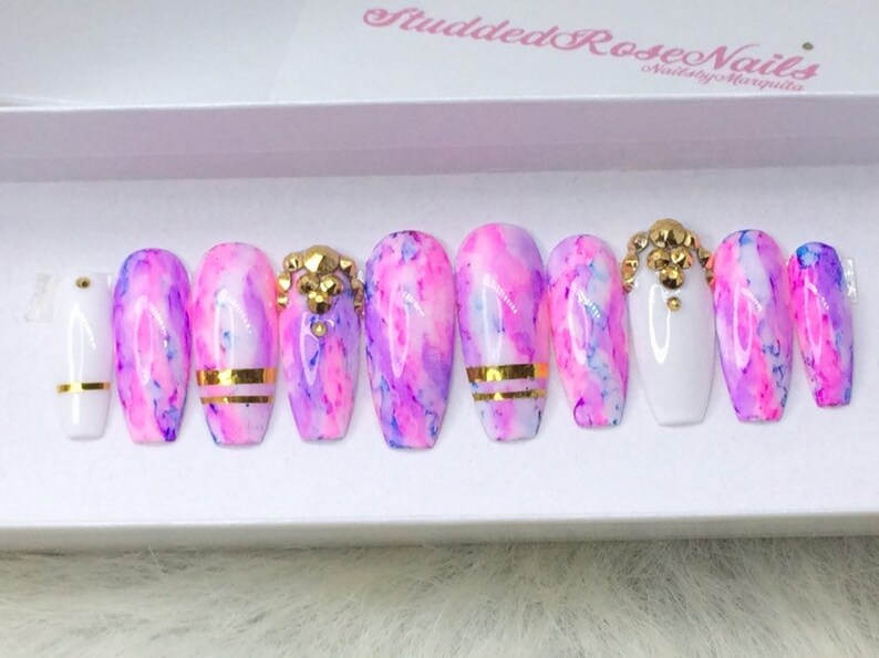 Color Pop | Marble Nails | Press on Nails |any Shape and Size | Glue on ...