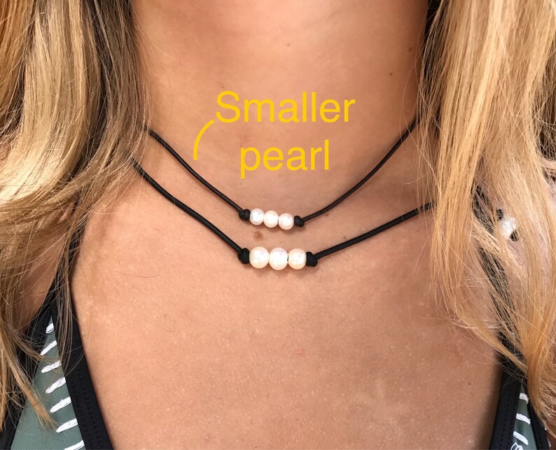 SMALL PEARL CHOKER/ Pearl Leather Choker/ Pearl Choker/ 3 - Etsy