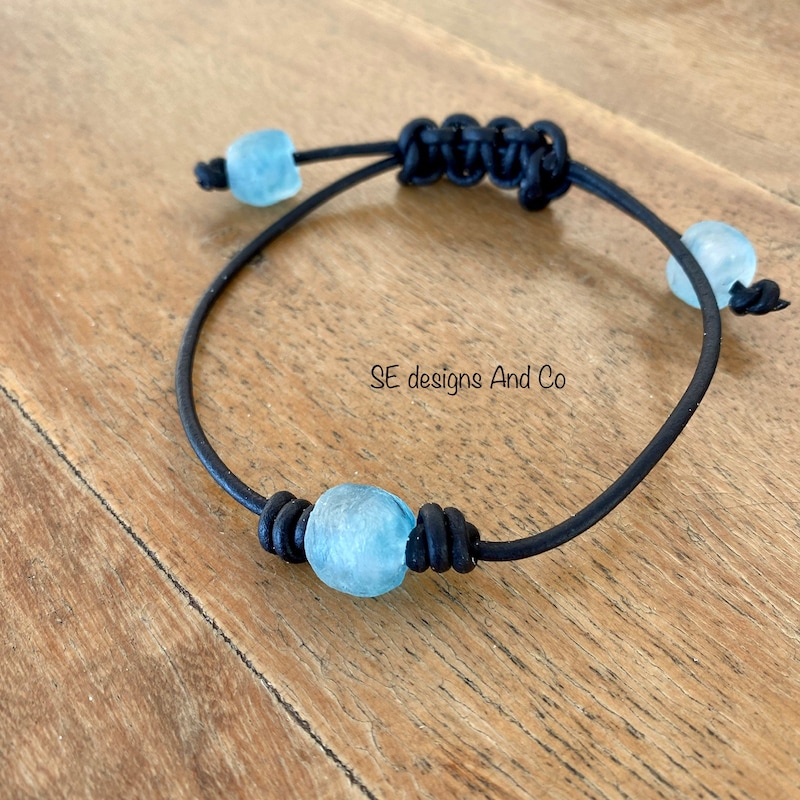Sea Glass Leather Anklet - Etsy