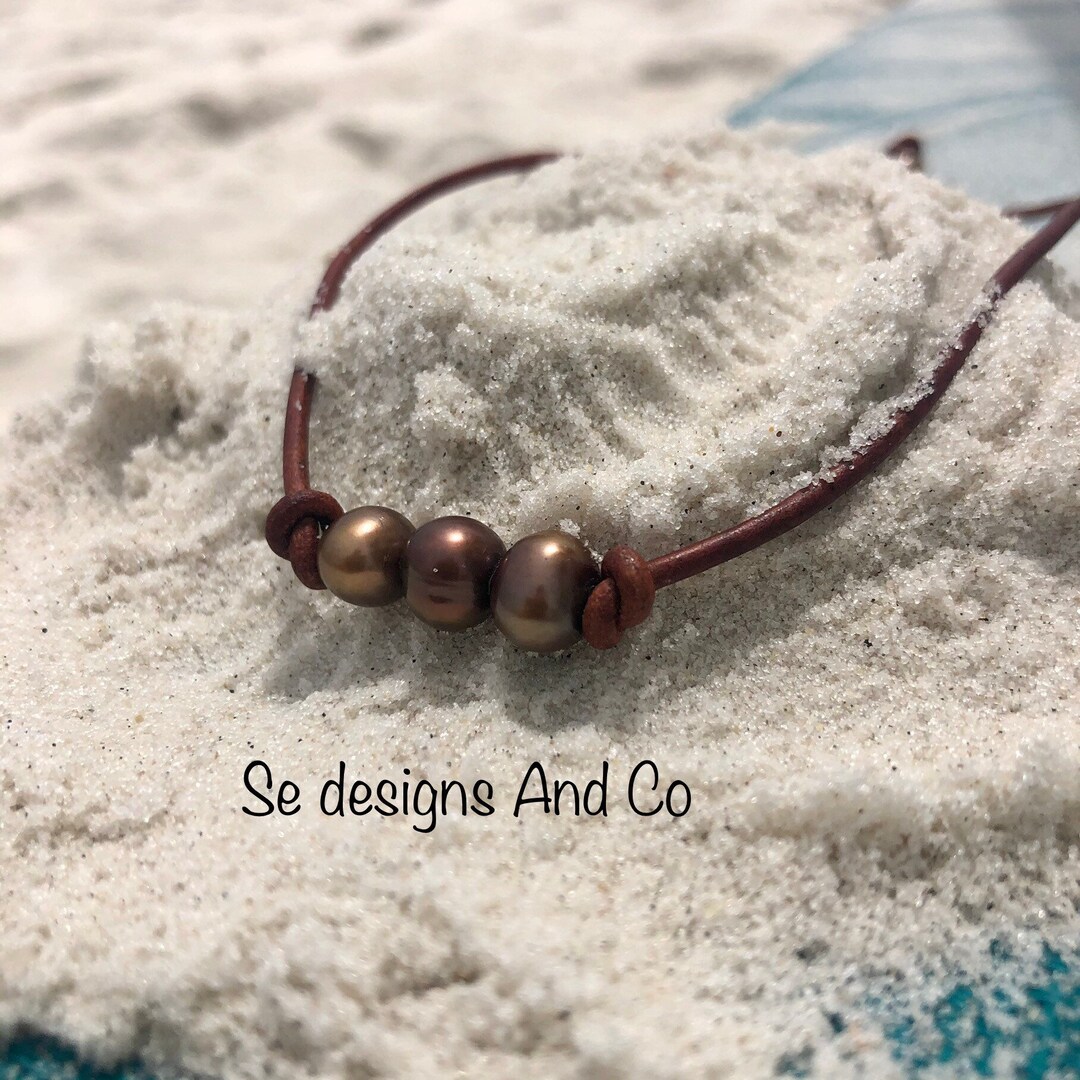 CHOCOLATE PEARL CHOKER/ Chocolate Pearl Leather Choker/ Small Pearl ...