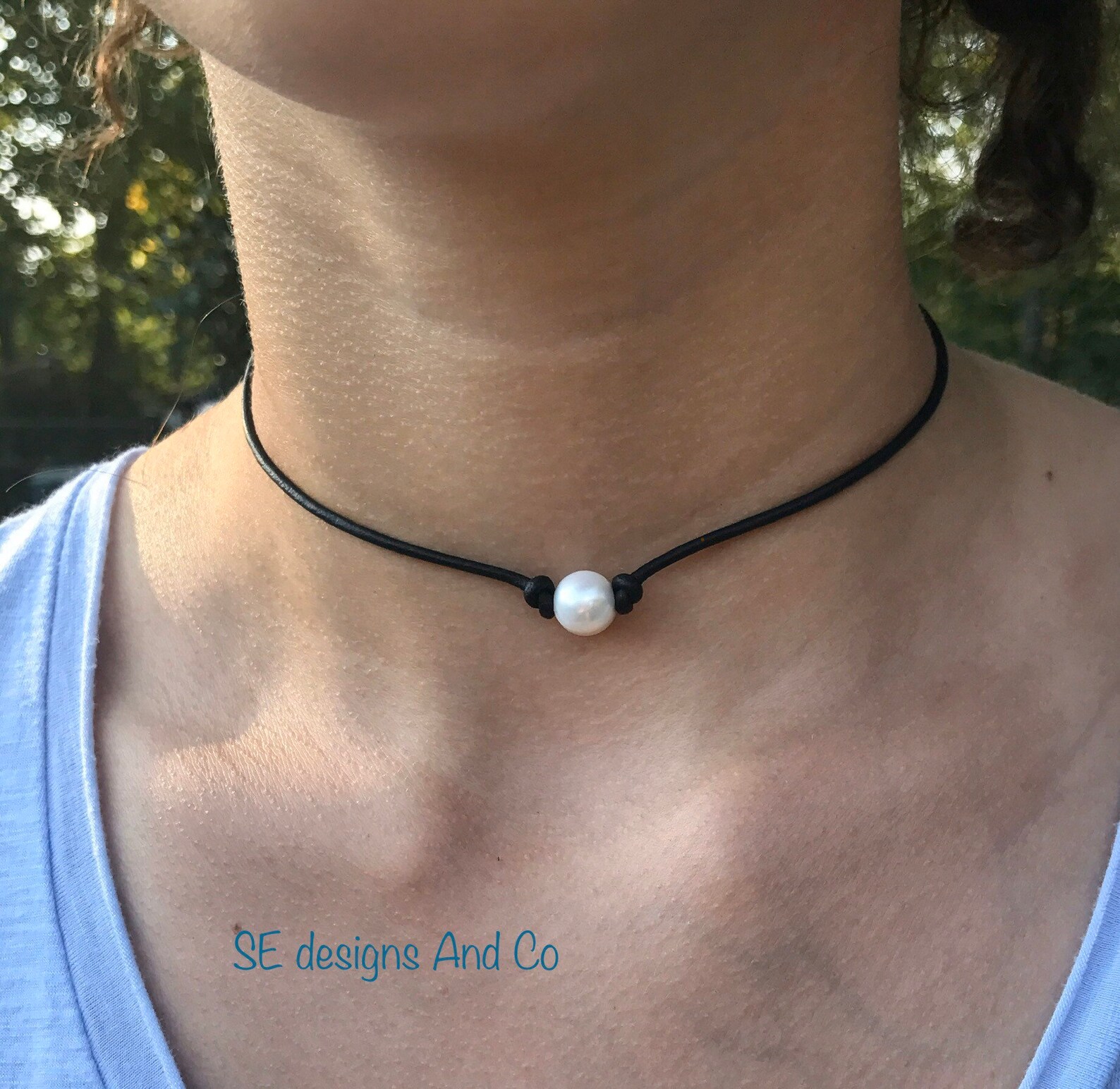 Real PEARL LEATHER CHOKER Pearl Choker Single Pearl Choker - Etsy
