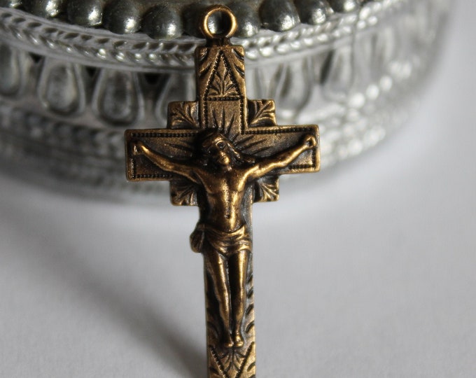 Byzantine Crucifix Cross Pendant, Carved, Bronze, Vintage Supplies ...