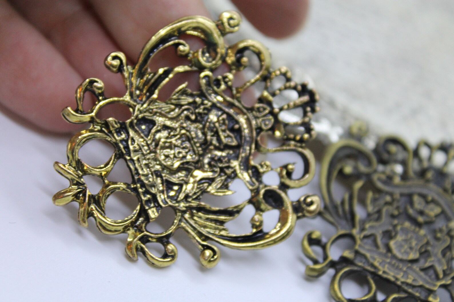 Art Nouveau Large Brass Plated Filigree Coat of Arms Shape - Etsy