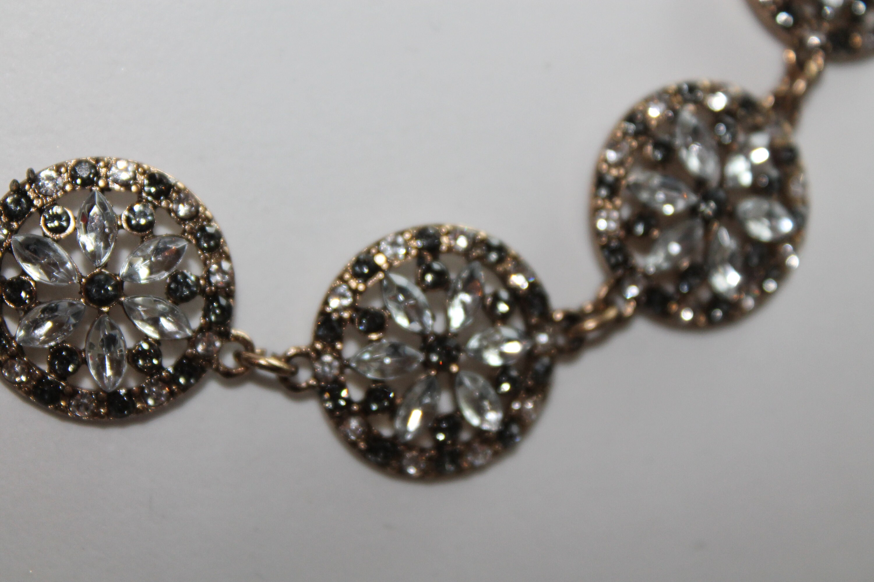 Filigree Vintage Style Round Chain Link Rhinestones Antique Bronze Tone ...
