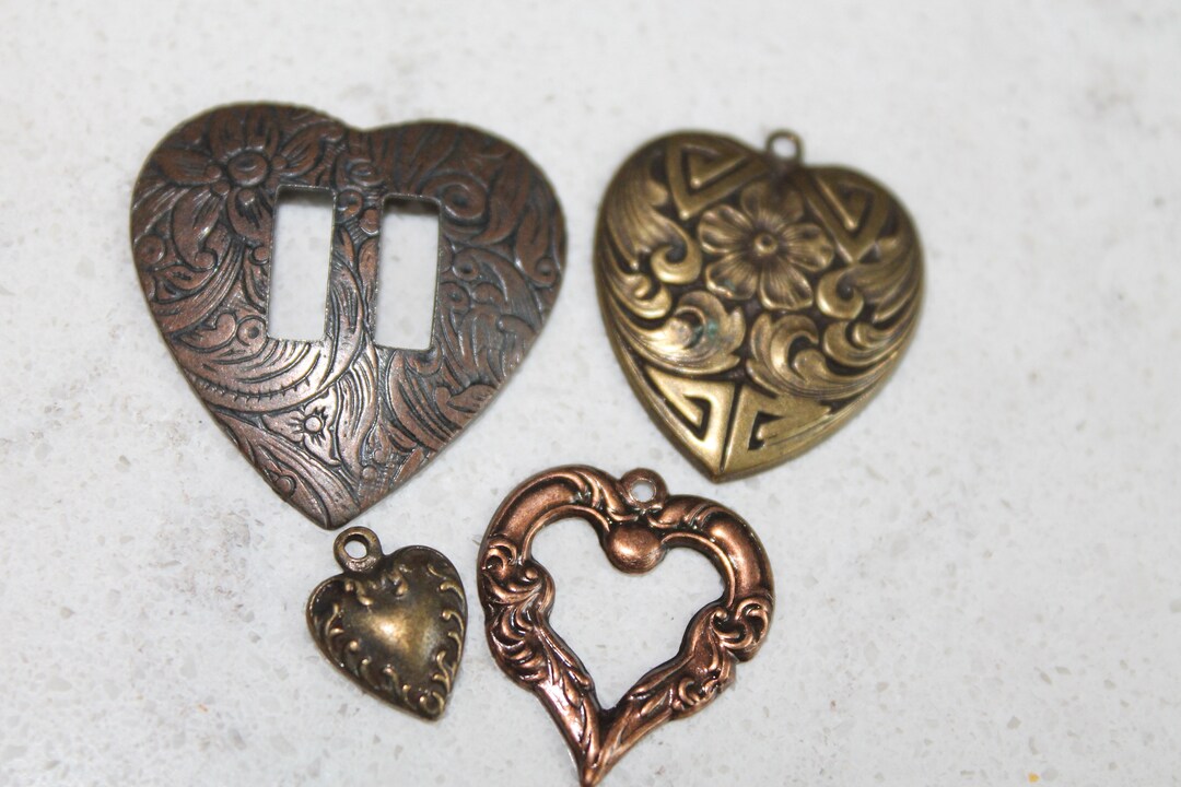 Vintage Lot Hearts Centerpiece Filigree Lock Lock Key Pearl Pendant ...