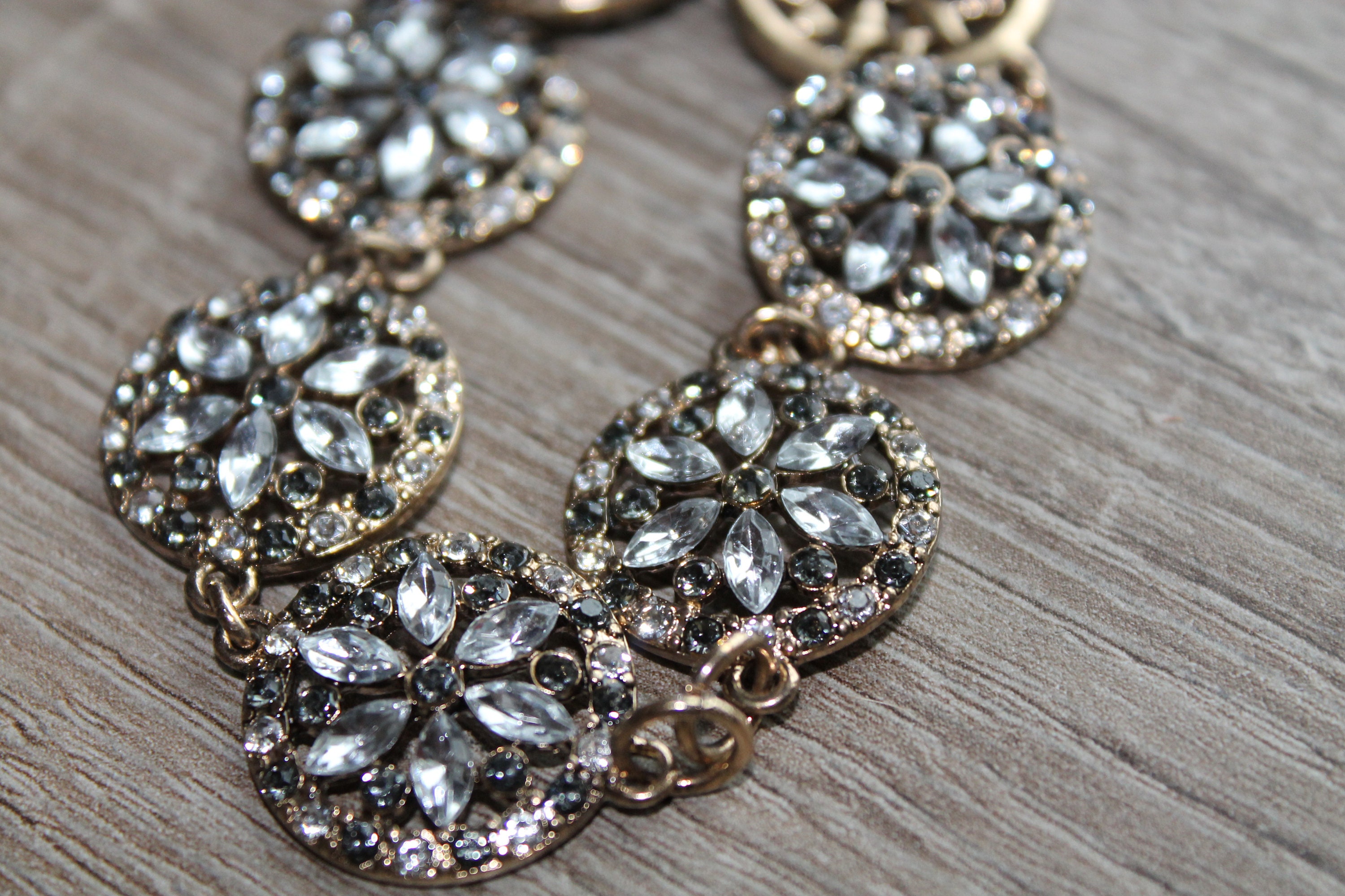 Filigree Vintage Style Round Chain Link Rhinestones Antique Bronze Tone ...