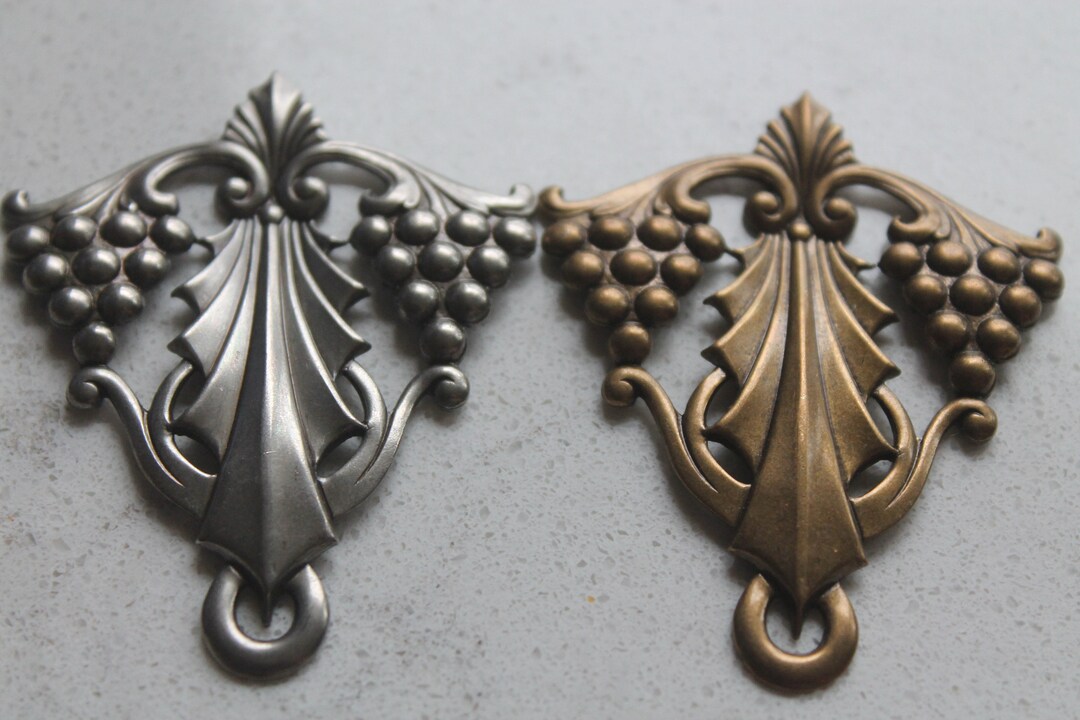 Art Nouveau Large Brass Filigree Grape Wine Grapes Leaves Triangle ...