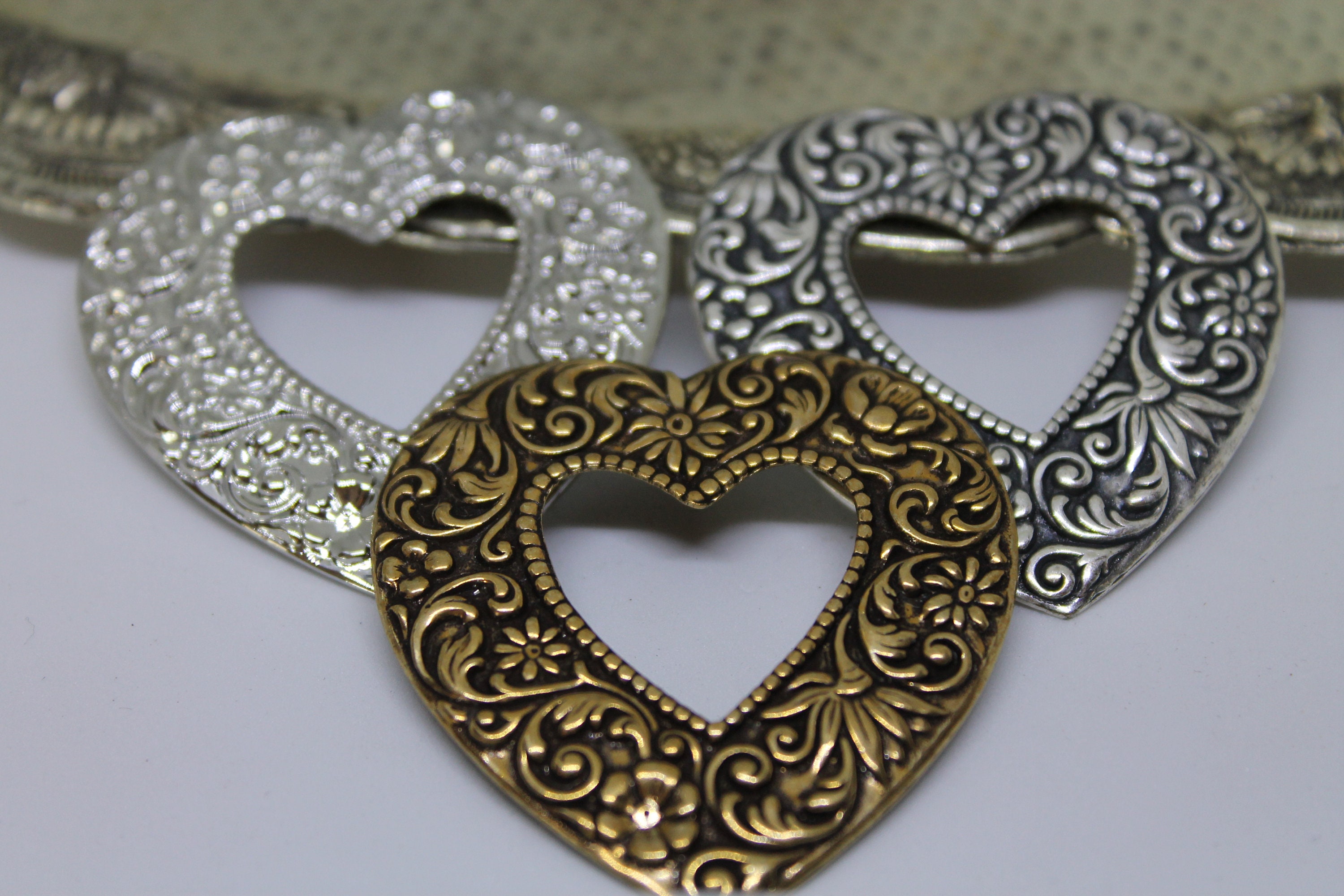 Vintage Brass Heart, Brass FINDING Plated Silver, Bronze, and White ...