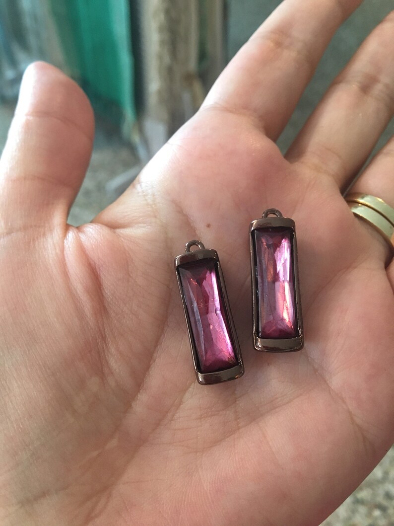 Vintage Art Deco Style Copper Ruby Baguette Rhinestones Crystals Metal ...