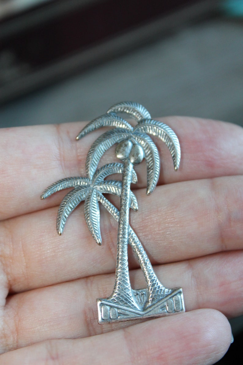 Art Nouveau Brass Cameo Twin Palm Coconut Trees, Aged Patina Bronze or ...