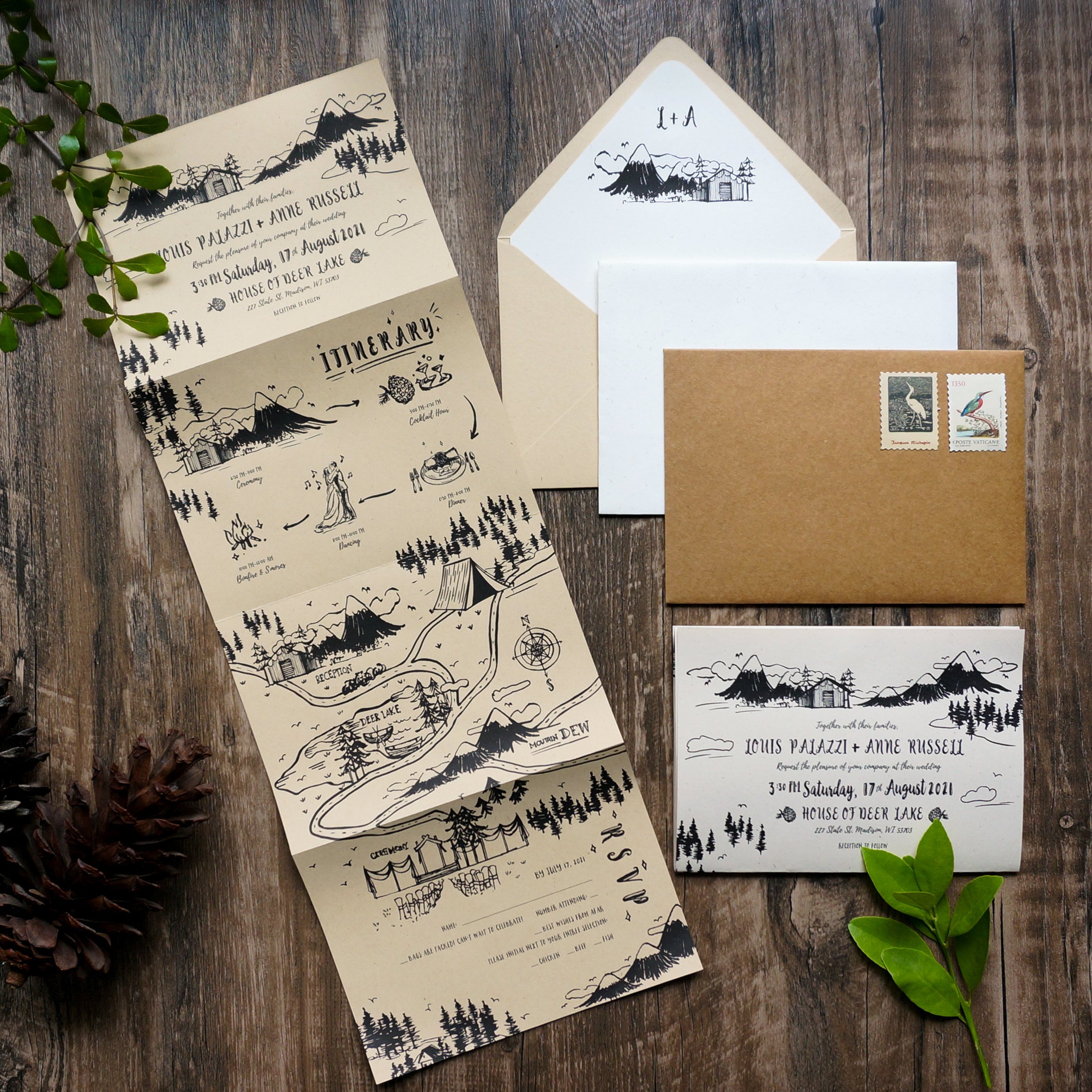 Custom Wedding Map Folded Wedding Invitation Whimsical - Etsy