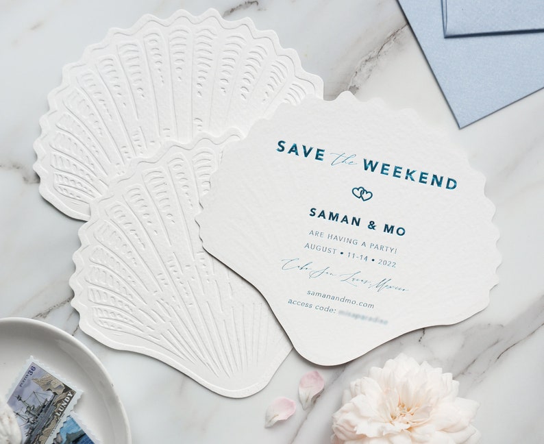 Luxurious Seashell Coastal Wedding Invitation Blind Pressed - Etsy