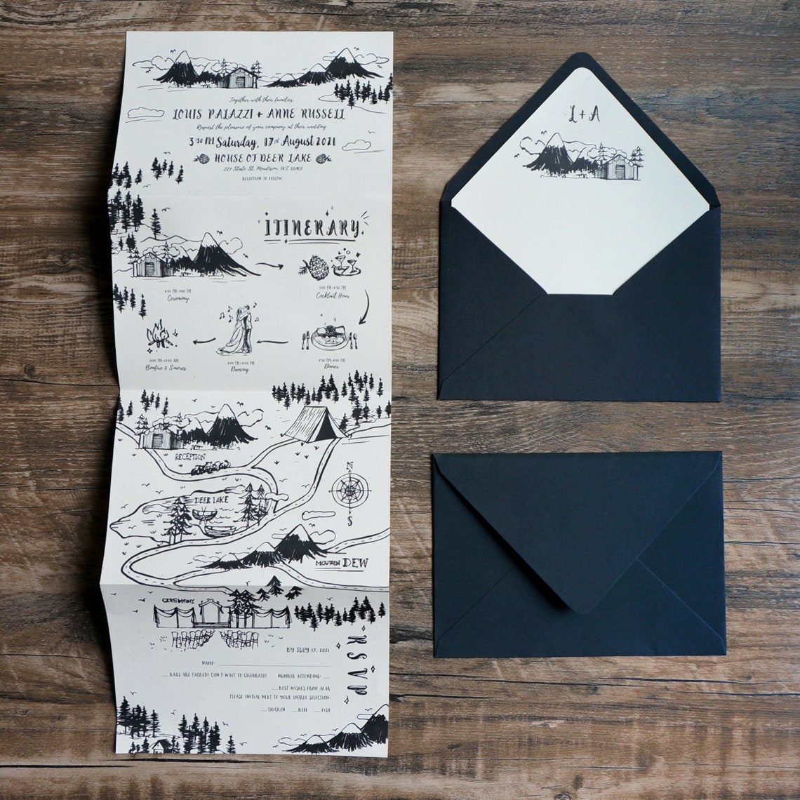 Custom Wedding Map Folded Wedding Invitation Whimsical - Etsy