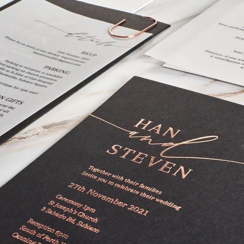 Vellum Overlay Detail Card Wedding Invitation, Modern Elevated Black ...