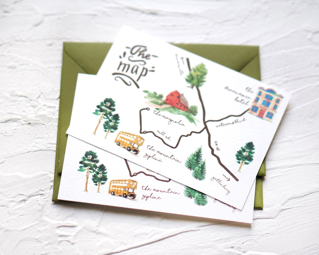 Simple Custom Watercolor Illustration Map, Simple Wedding Map Custom ...