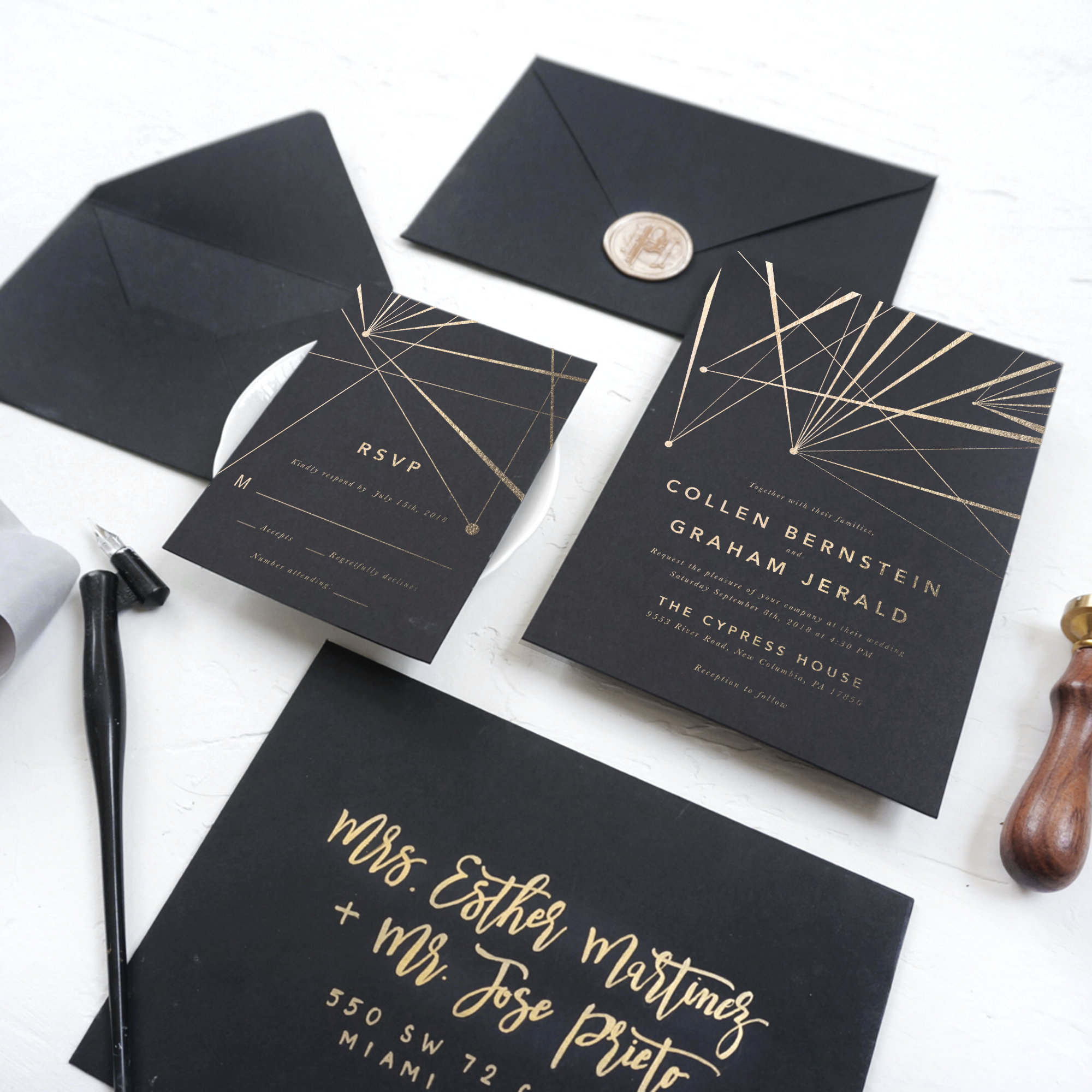 Modern Geometric Industrial Wedding Invitation Gold Foil | Etsy