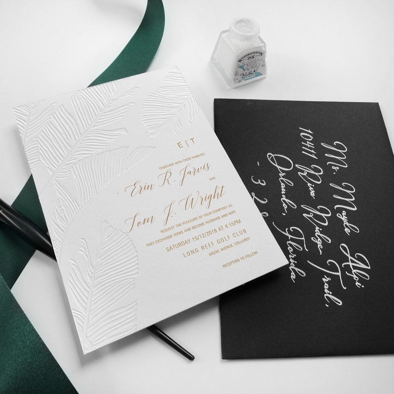Blind Debossed Modern Tropical Wedding Invitation Tropical - Etsy