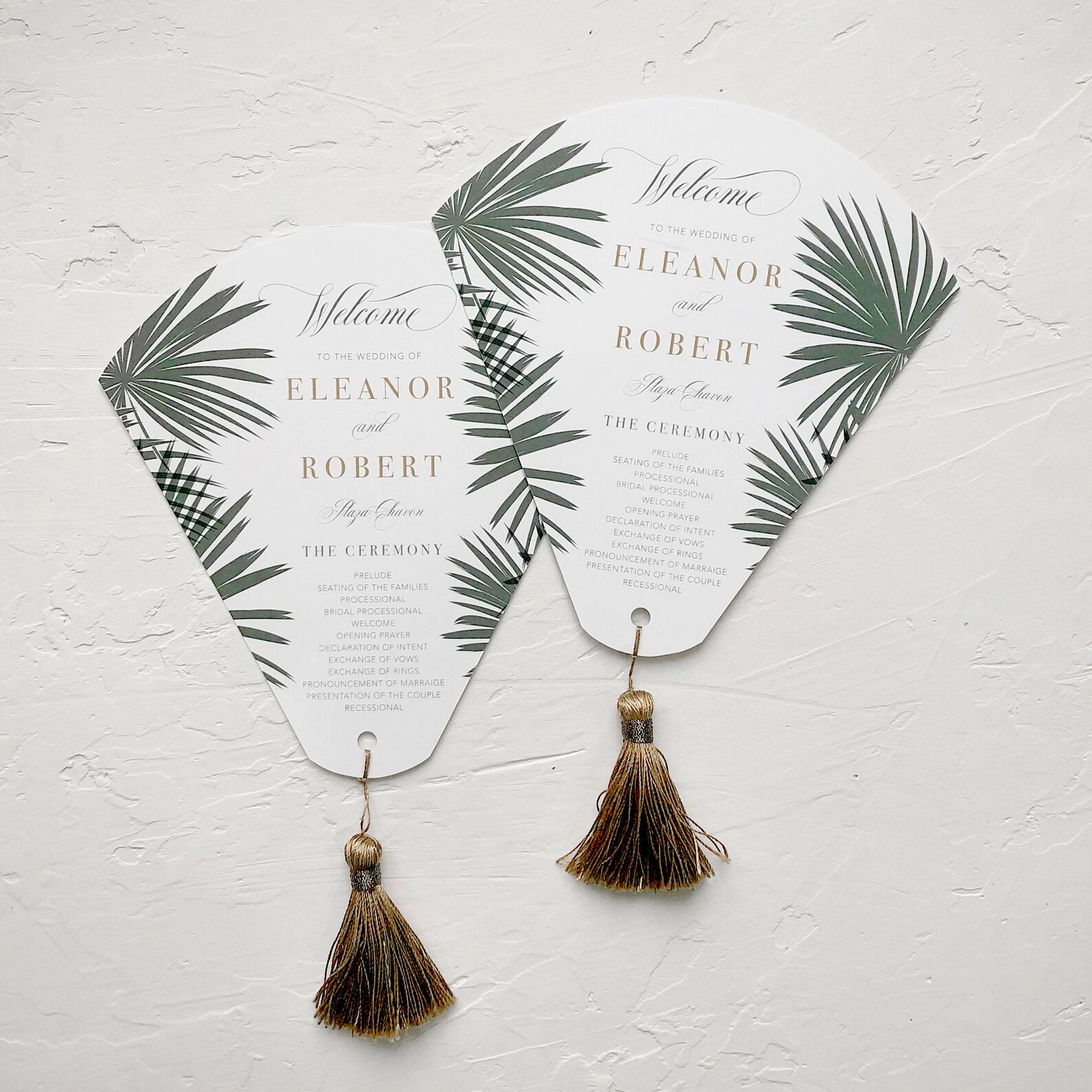 Modern Tropical Wedding Fan Program With Silky Tassel Custom - Etsy
