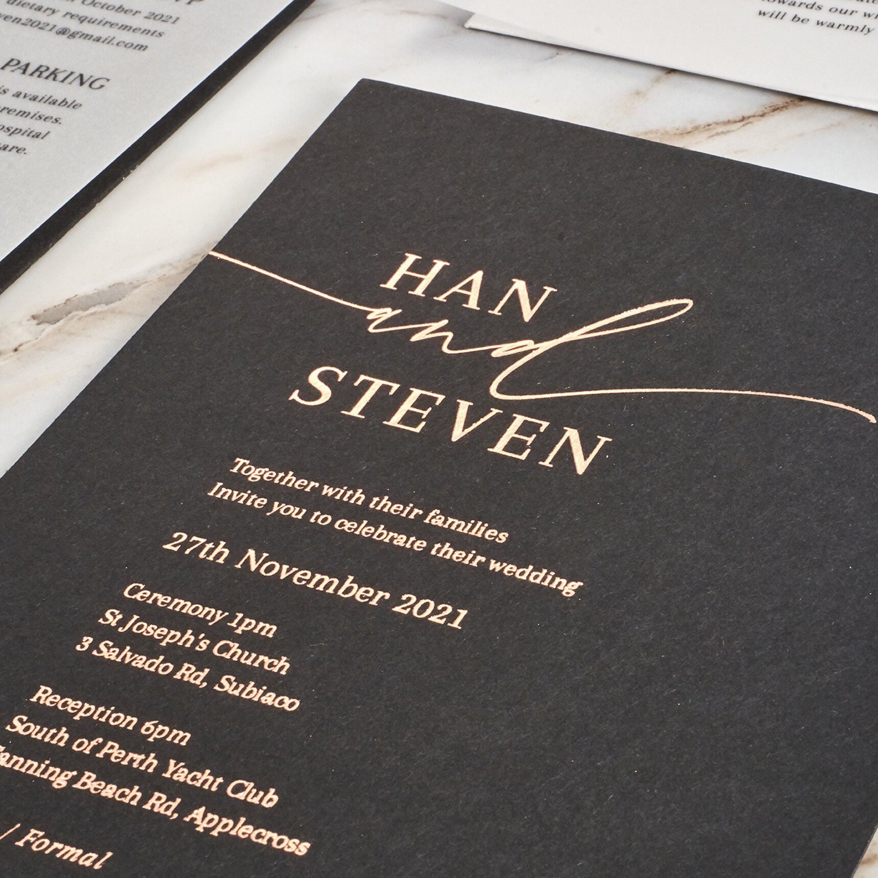 Vellum Overlay Detail Card Wedding Invitation, Modern Elevated Black ...