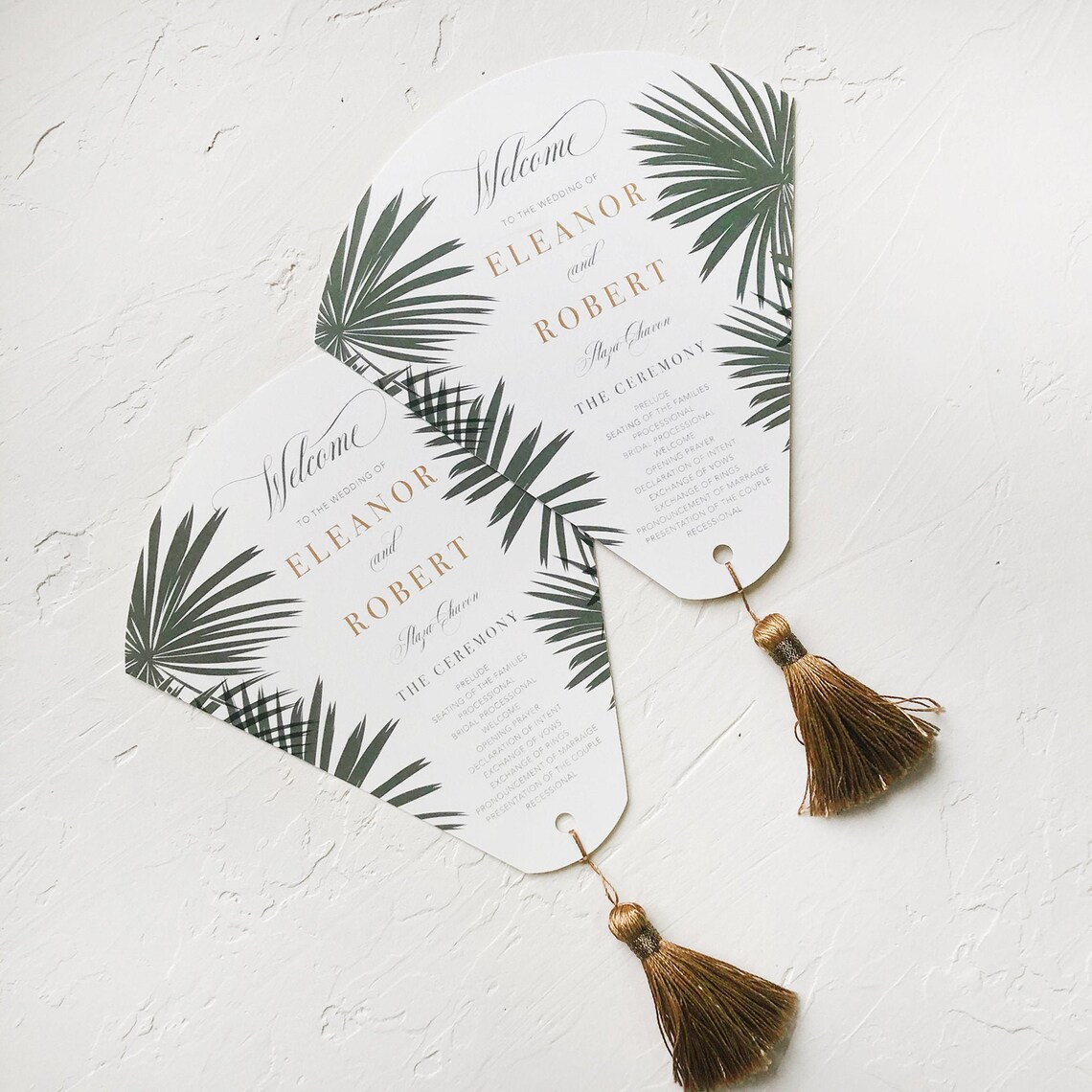 Modern Tropical Wedding Fan Program With Silky Tassel Custom - Etsy