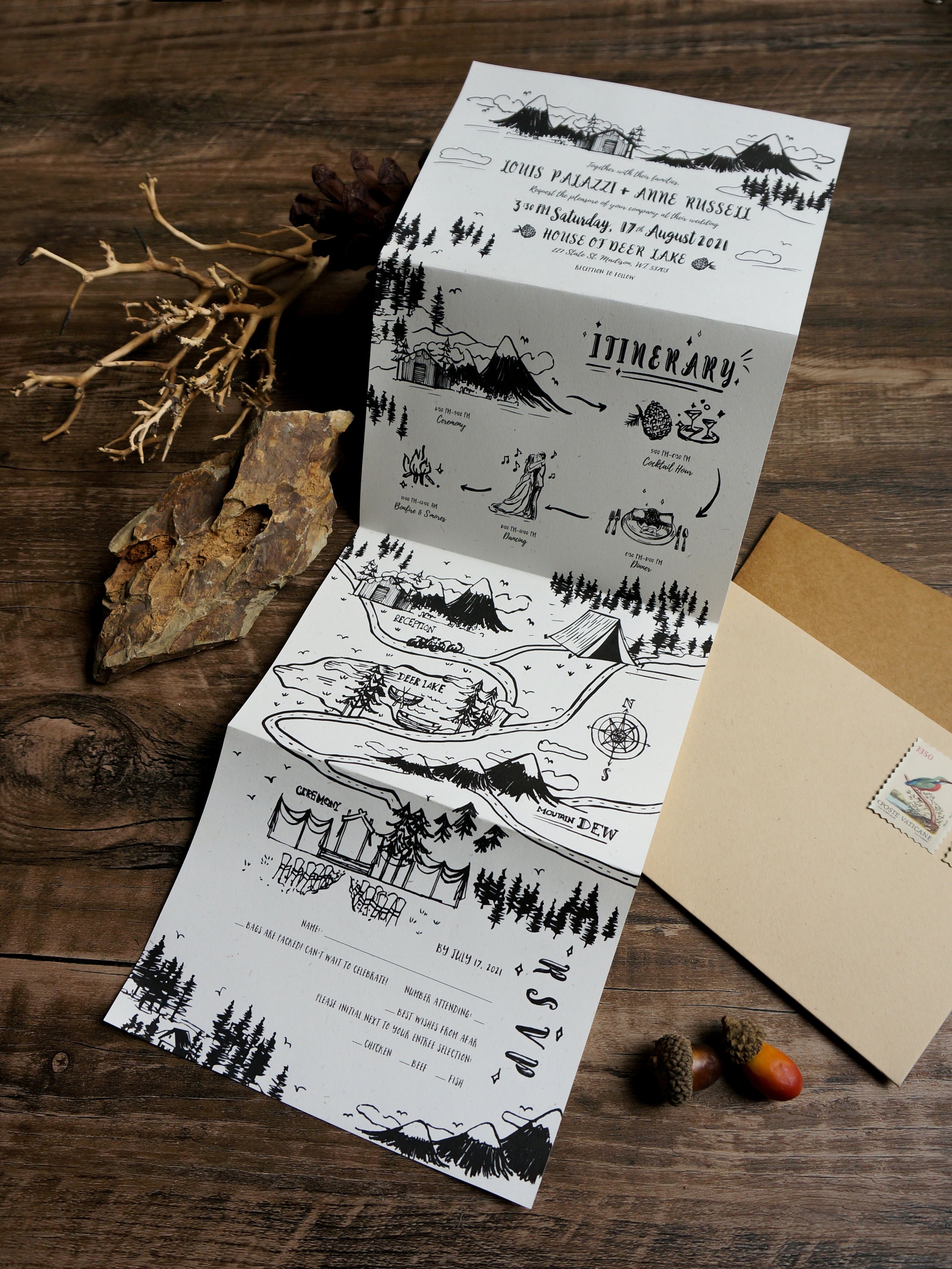 Custom Wedding Map Folded Wedding Invitation Whimsical - Etsy