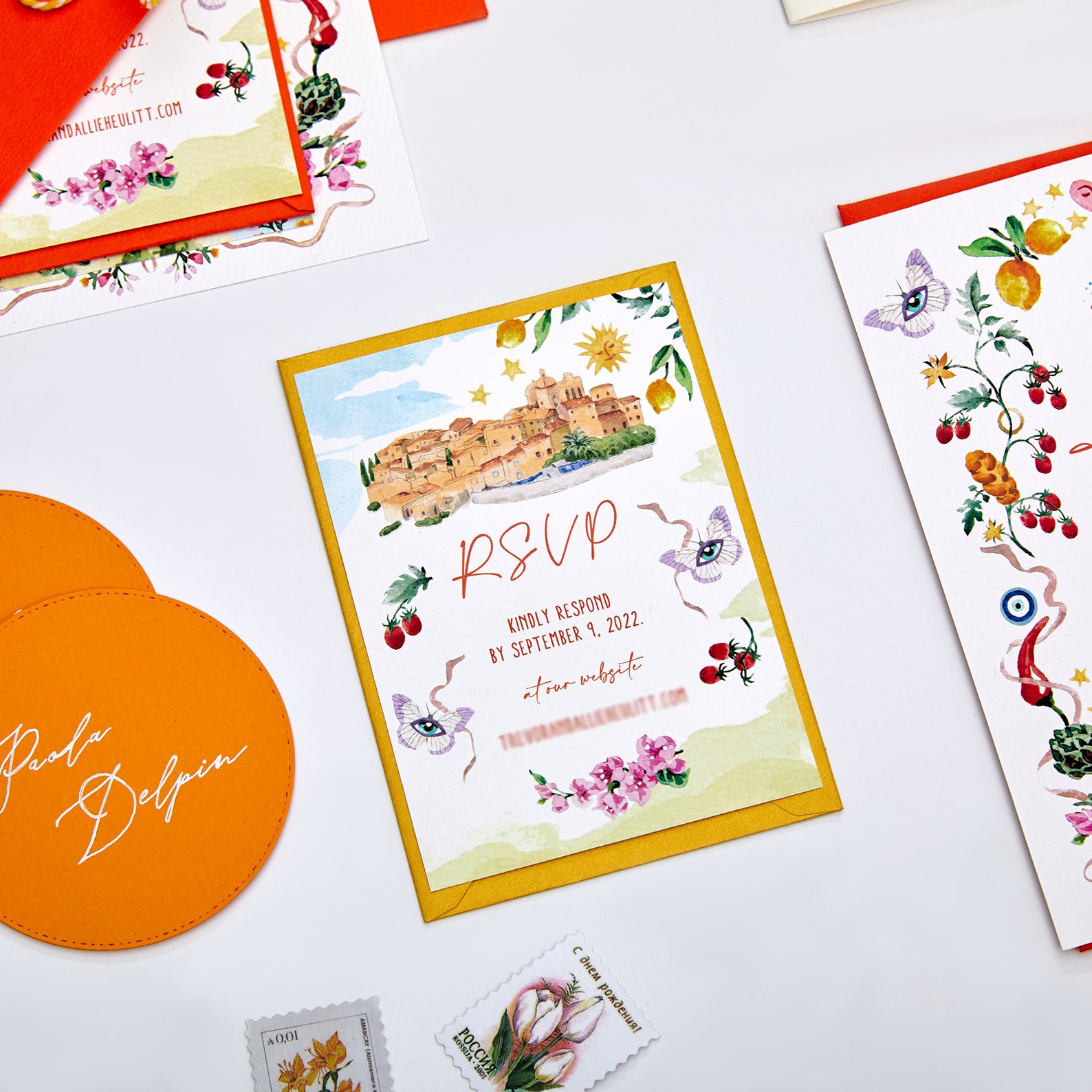 Custom Vibrant Mediterranean Watercolor Wedding Invitation, Bold and ...