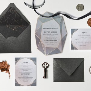 Geometric Luxe Hexagon Wedding Invitation, Modern Industrial Wedding ...
