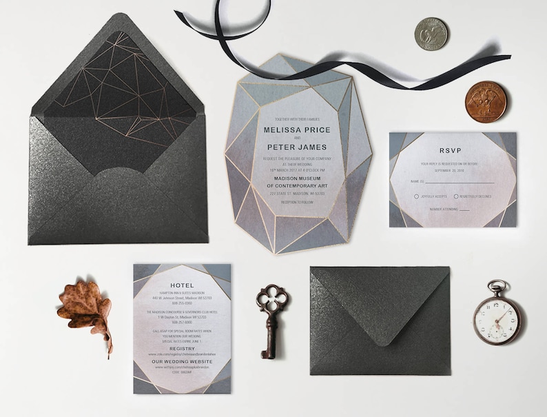 Geometric Luxe Hexagon Wedding Invitation Modern Industrial - Etsy