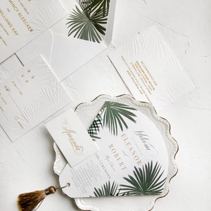 Modern Tropical Wedding Fan Program With Silky Tassel, Custom Fan ...
