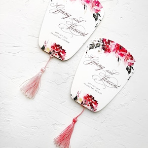 Debossed Olive Minimal Wedding Fan Program With Silky Tassels, Assembled Hand Fans for Wedding ...