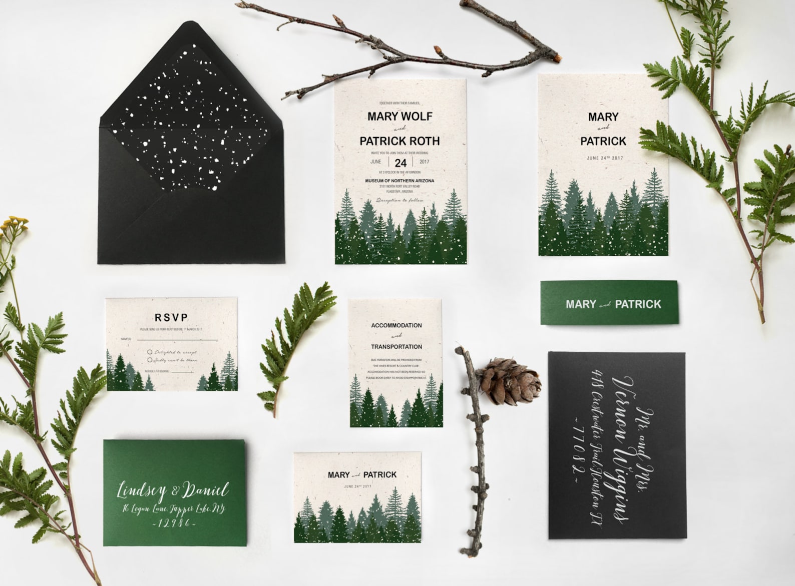 Forest Woodland Pine Wedding Invitation Rustic Woodland | Etsy