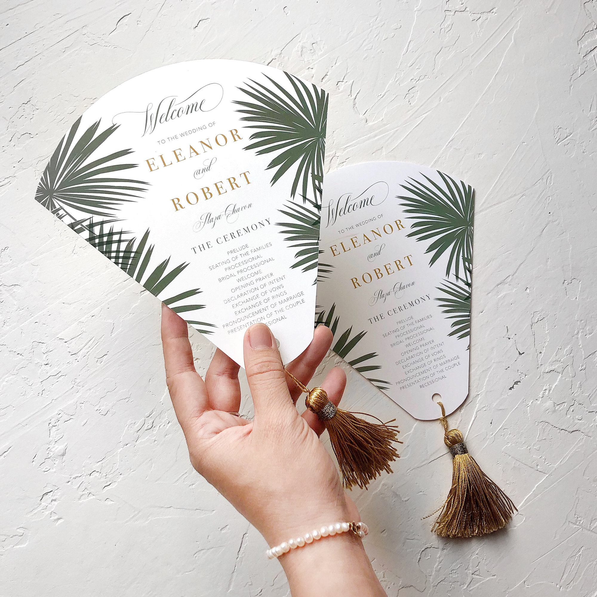 Modern Tropical Wedding Fan Program With Silky Tassel Custom - Etsy