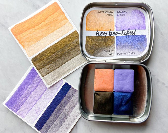 Hey Boo-tiful Shimmering Handmade Artist Watercolor Paint Set Half Pan ...