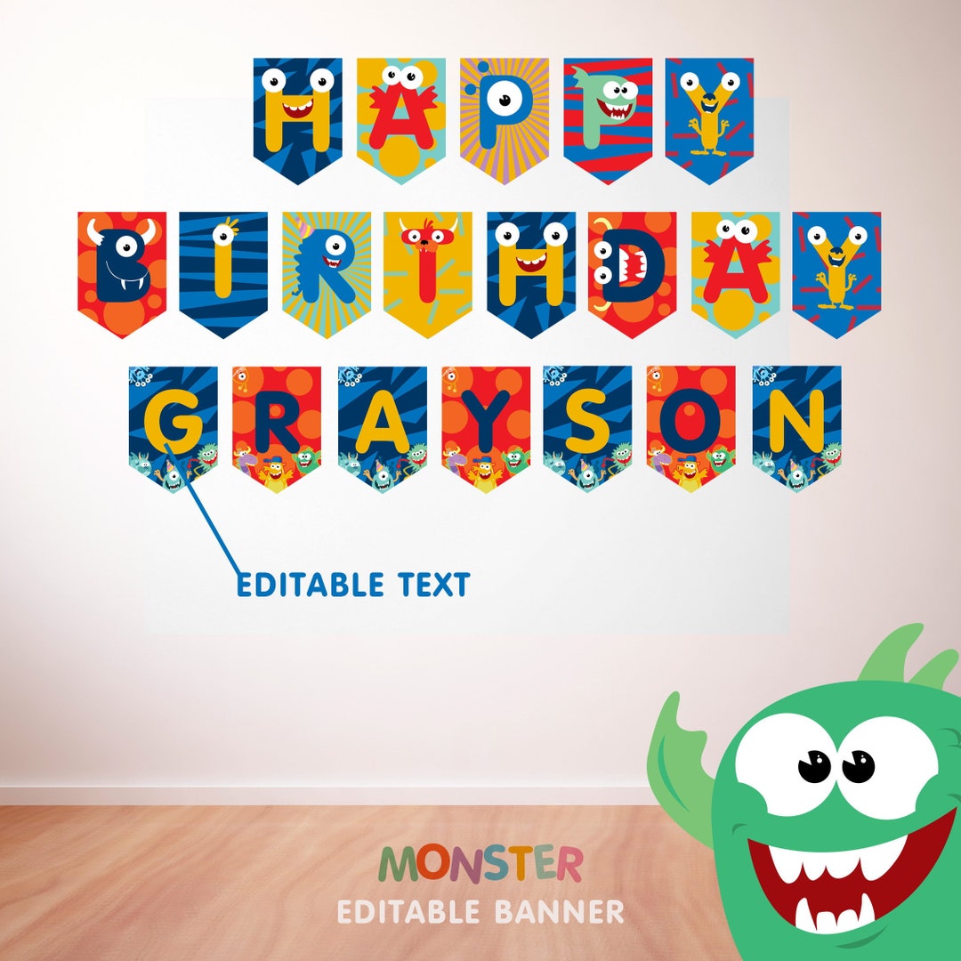 Monster Birthday PARTY BANNER Instant Download, Editable Monster Party ...