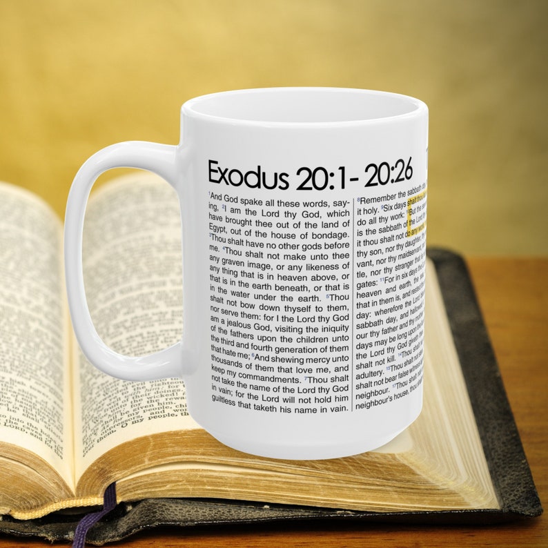 Bible Verse Full Text Exodus 20:1 20-26 Ten Commandments 15oz Coffee ...