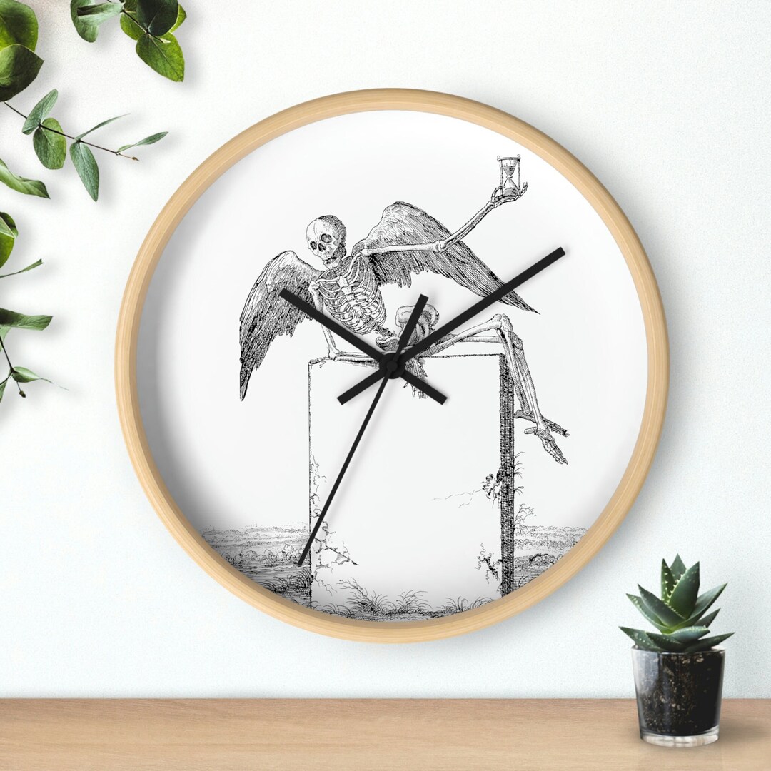 Memento Mori - Vintage Gothic - Skeleton on a Gravestone - Wall Clock ...