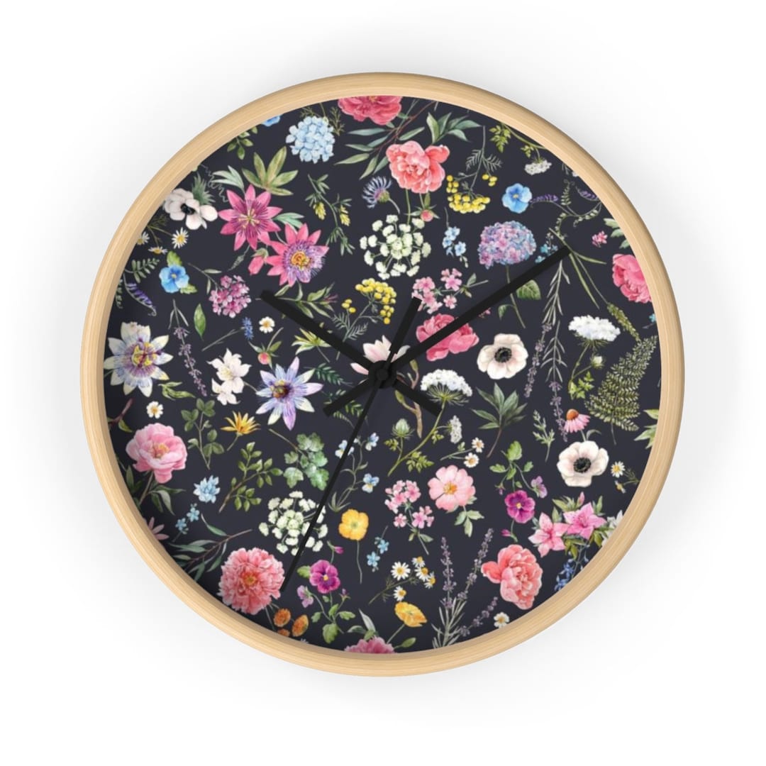 Boho Floral Wall Clock, Bohemian Wildflowers, Boho Wall Decor, Country ...