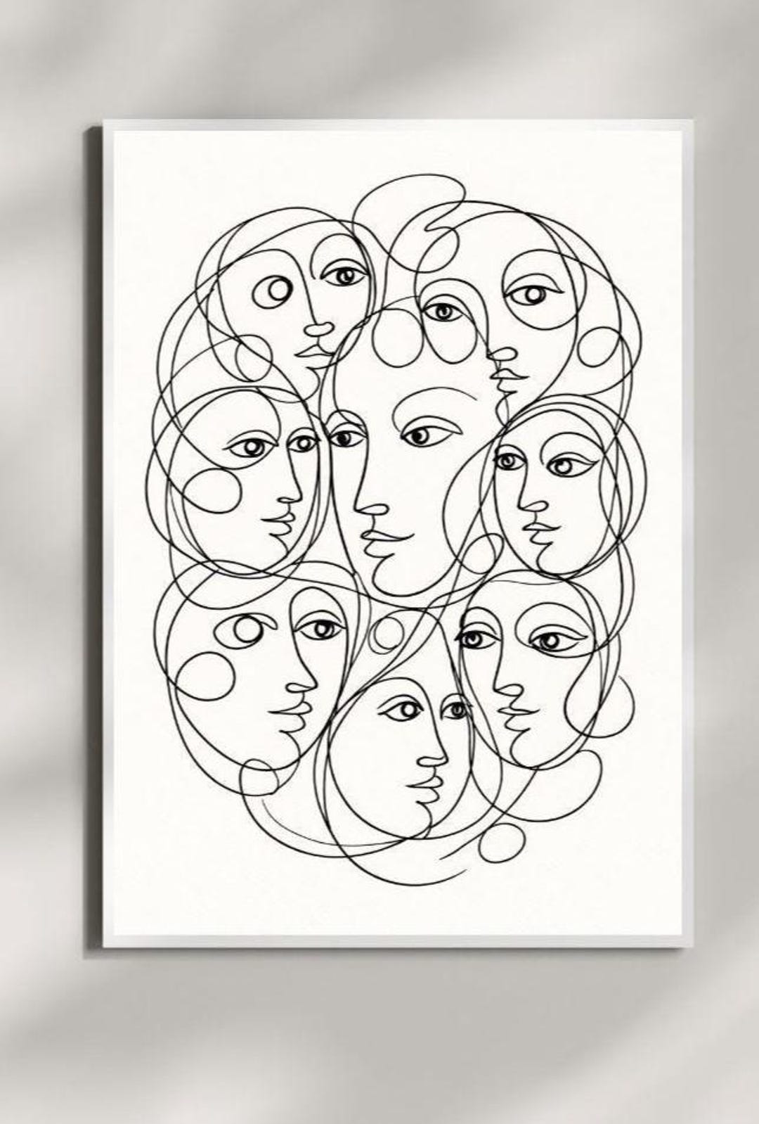Abstract Faces Line Art Printable Poster, Continuous Line Drawing Wall ...