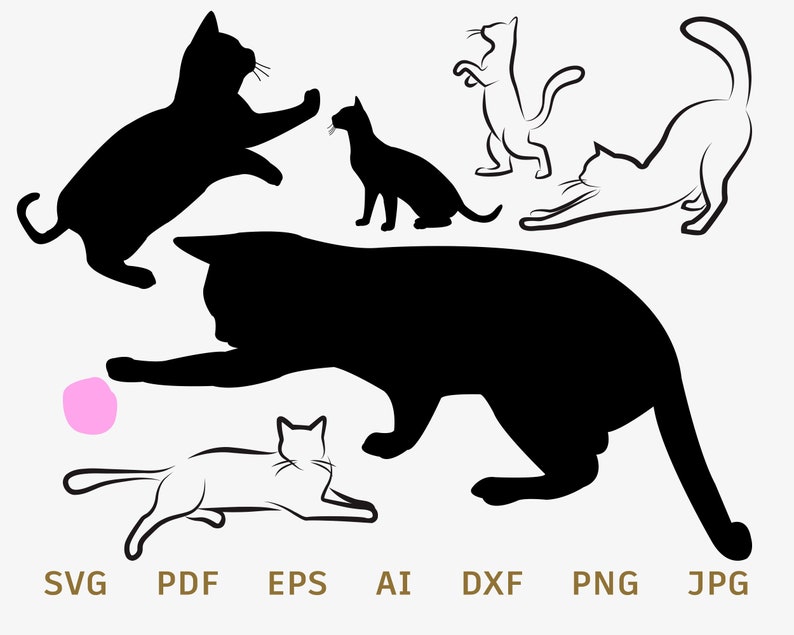 Cat Set Art Design Svf Cute Cat Vector Svf Cut Files Playing - Etsy