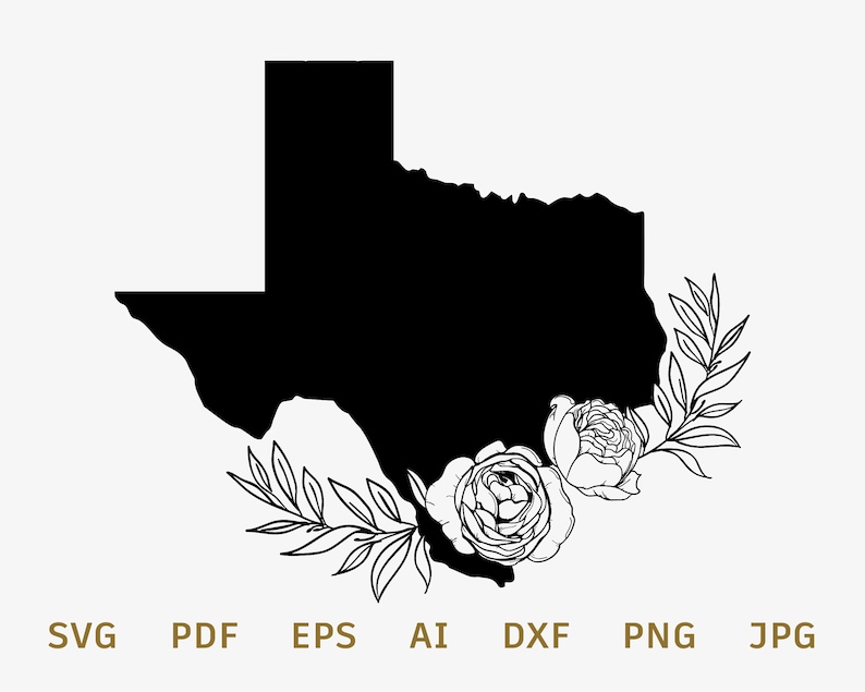 Texas Floral Art Design Beautiful Floral State Texas Logo - Etsy
