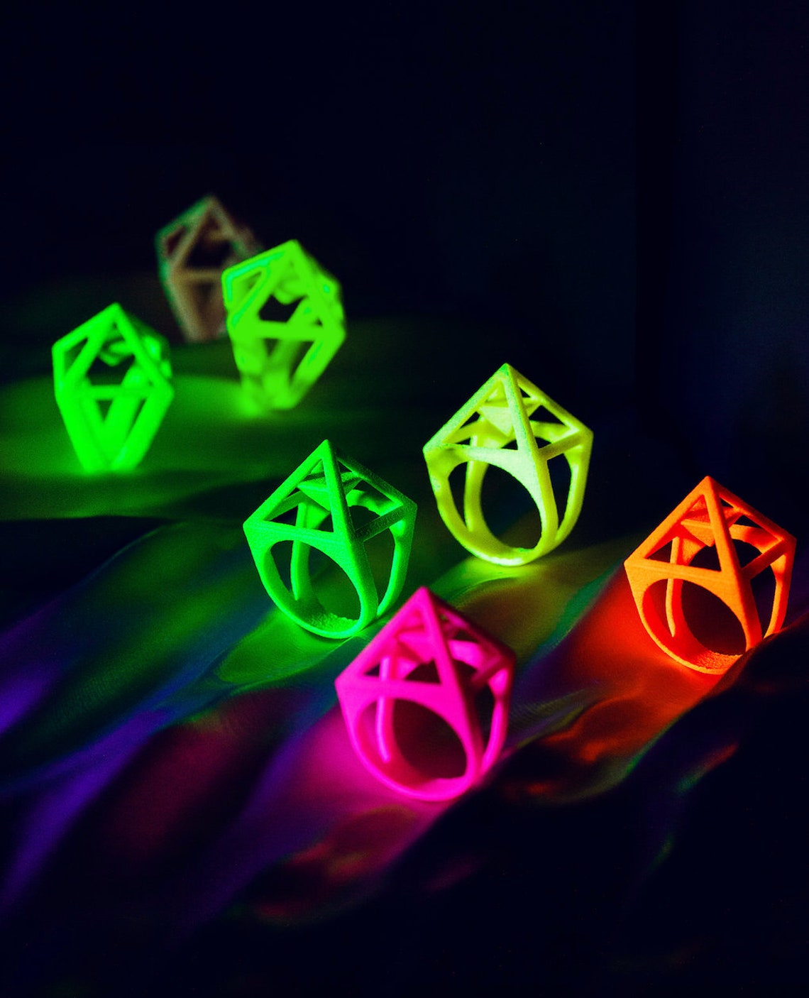 Neon Orange 3D Printed Ring, Sci-fi Jewelry, Geometric Pyramid Ring ...