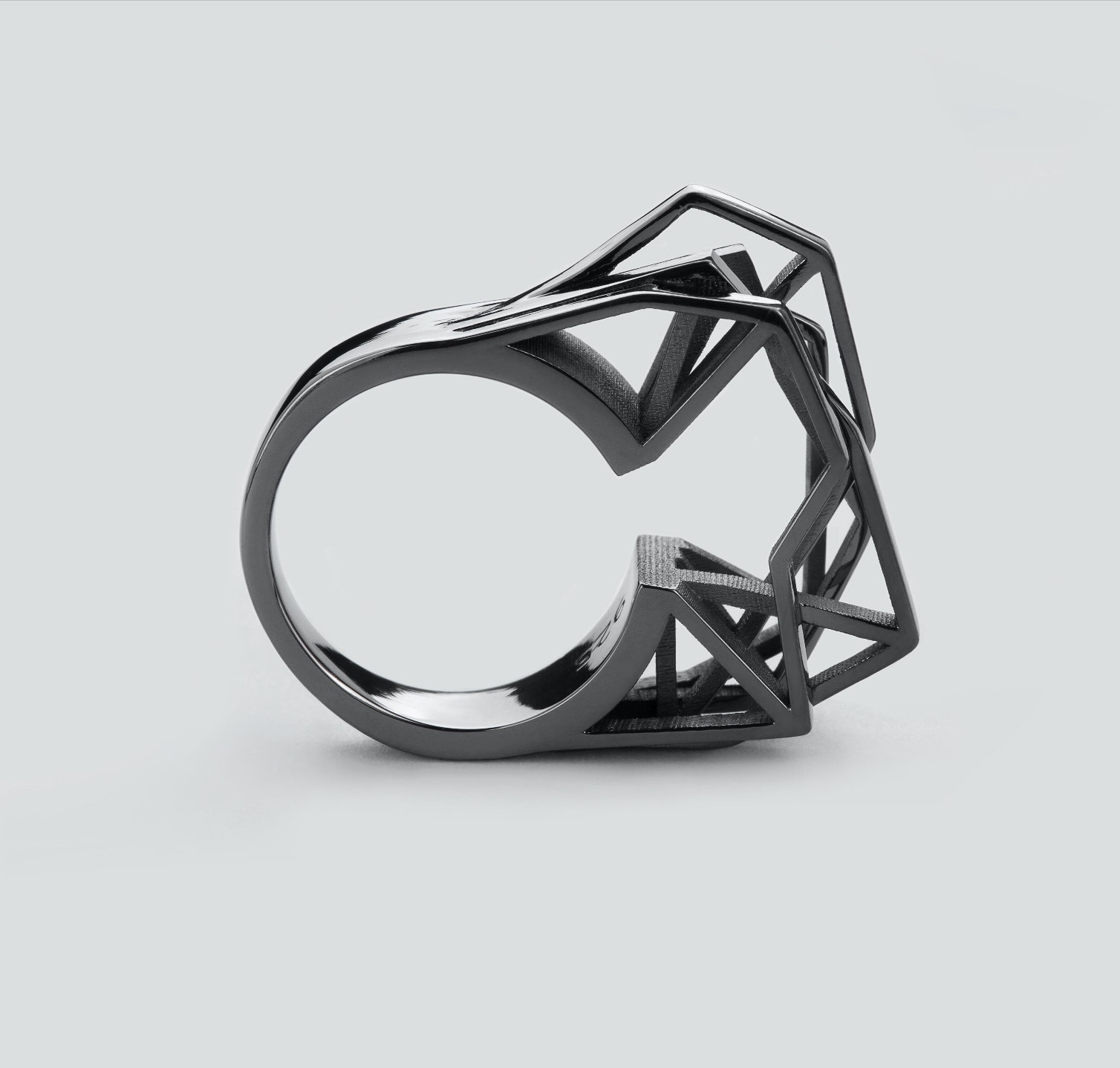 Anillo negro, plata 925 impresa en 3D, rodio negro, anillo pulido ...