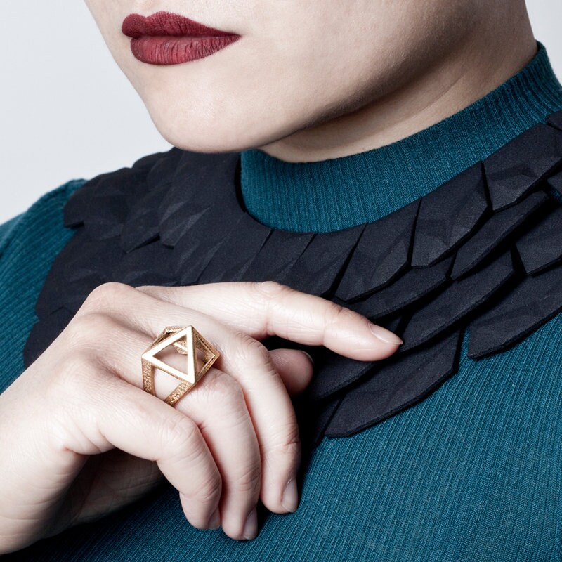 Pyramid Gold Ring, 3D Printed Jewelry, Statement Ring, Egypt Ring ...