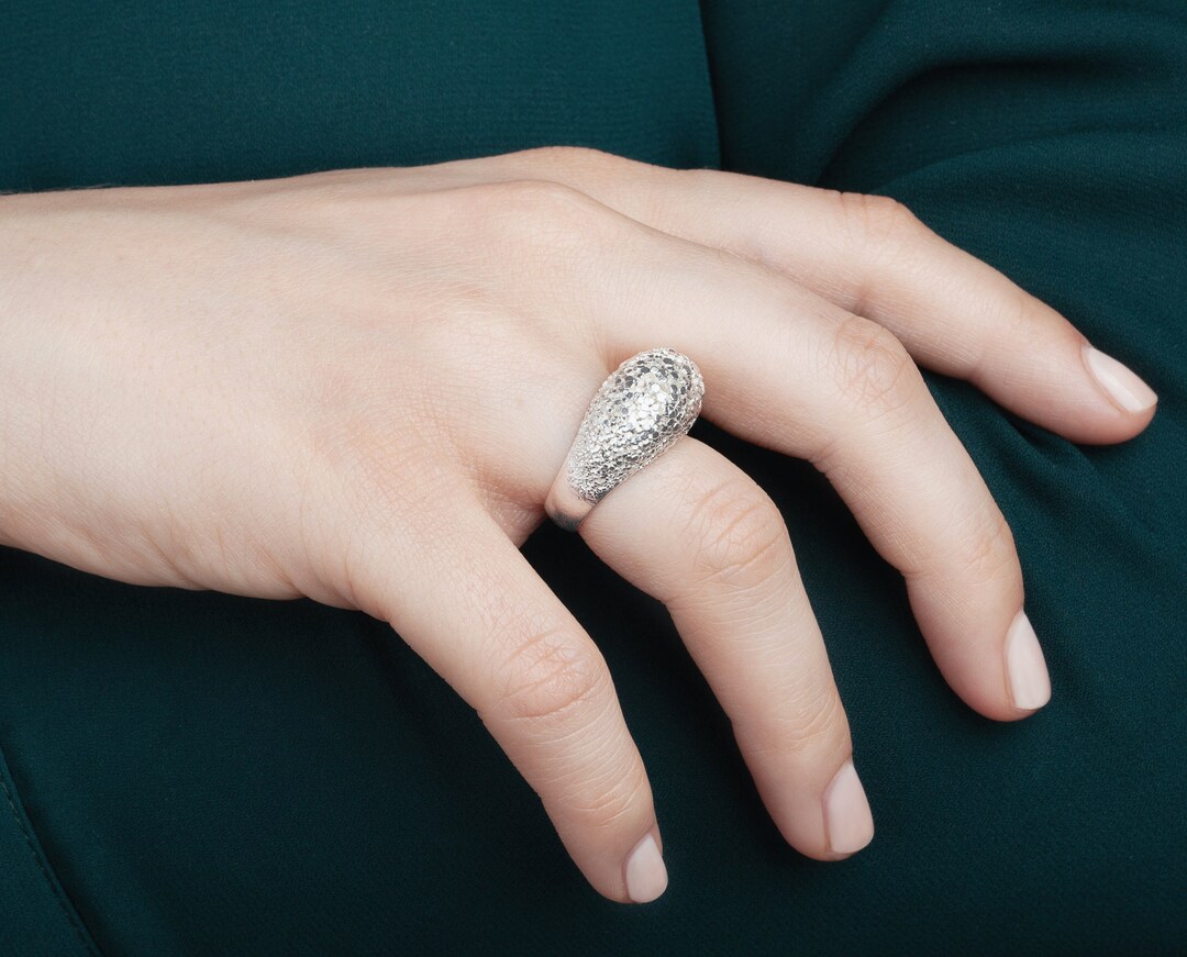 3D Printed Silver Ring, Crystal Growth Ring, Parametric Design ...