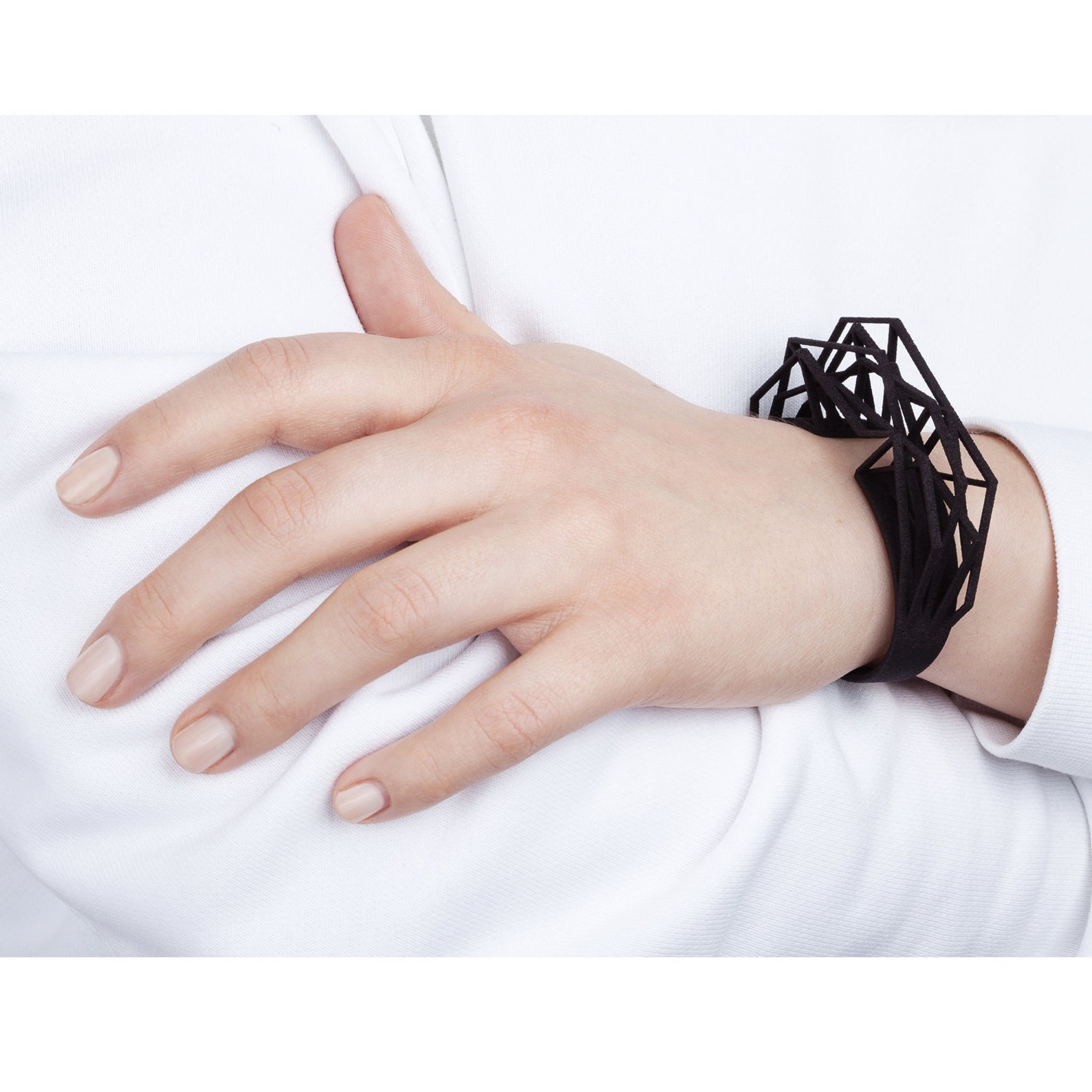 Geometric Cuff Bracelet 3D Printed Jewelry Black Statement - Etsy