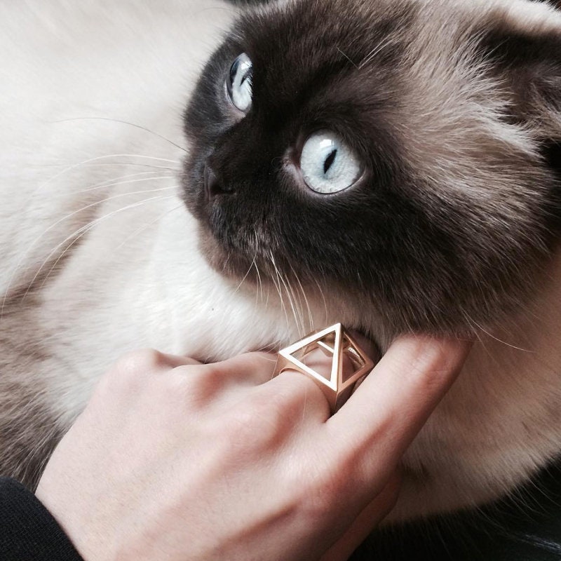 Gold Pyramid Ring, 3D Printed Jewelry, Yellow Gold Edgy Ring, Mythology ...
