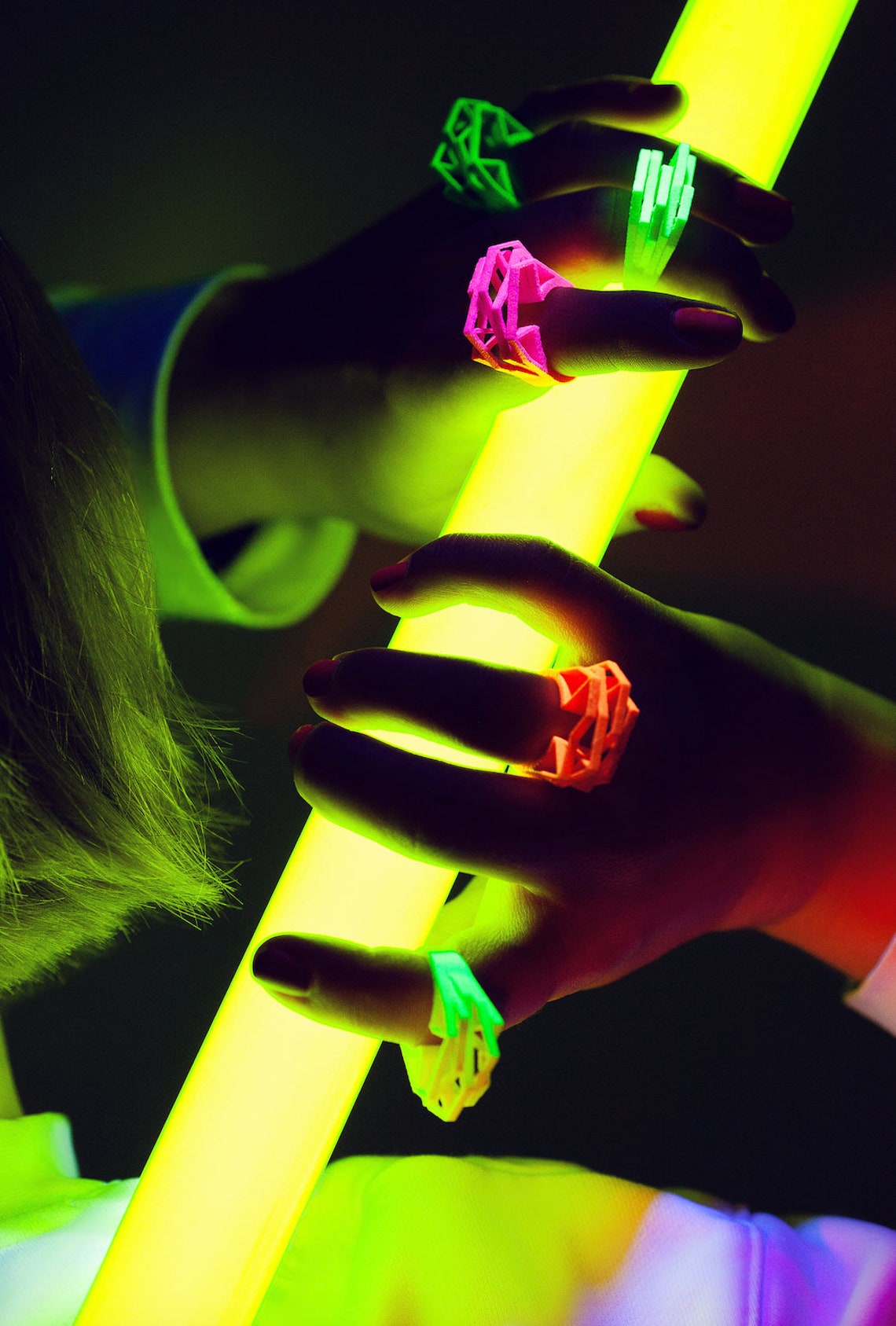 3D Printed Neon Pink Ring, Blacklight Jewellery, Space Jewelry, Glowing ...