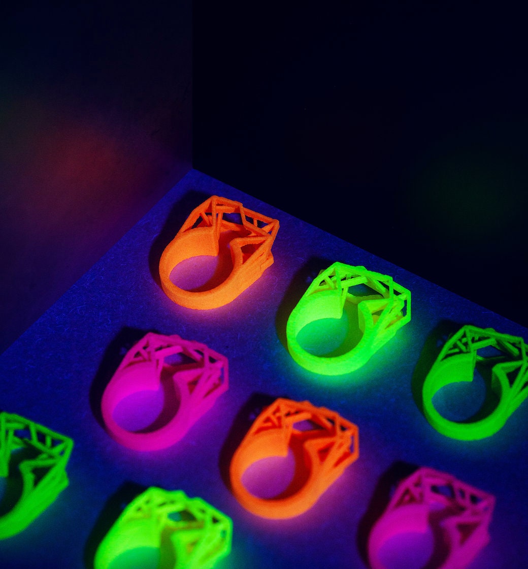 3D Printed Yellow Neon Ring, Festival Jewelry, Fluorescent Ring ...