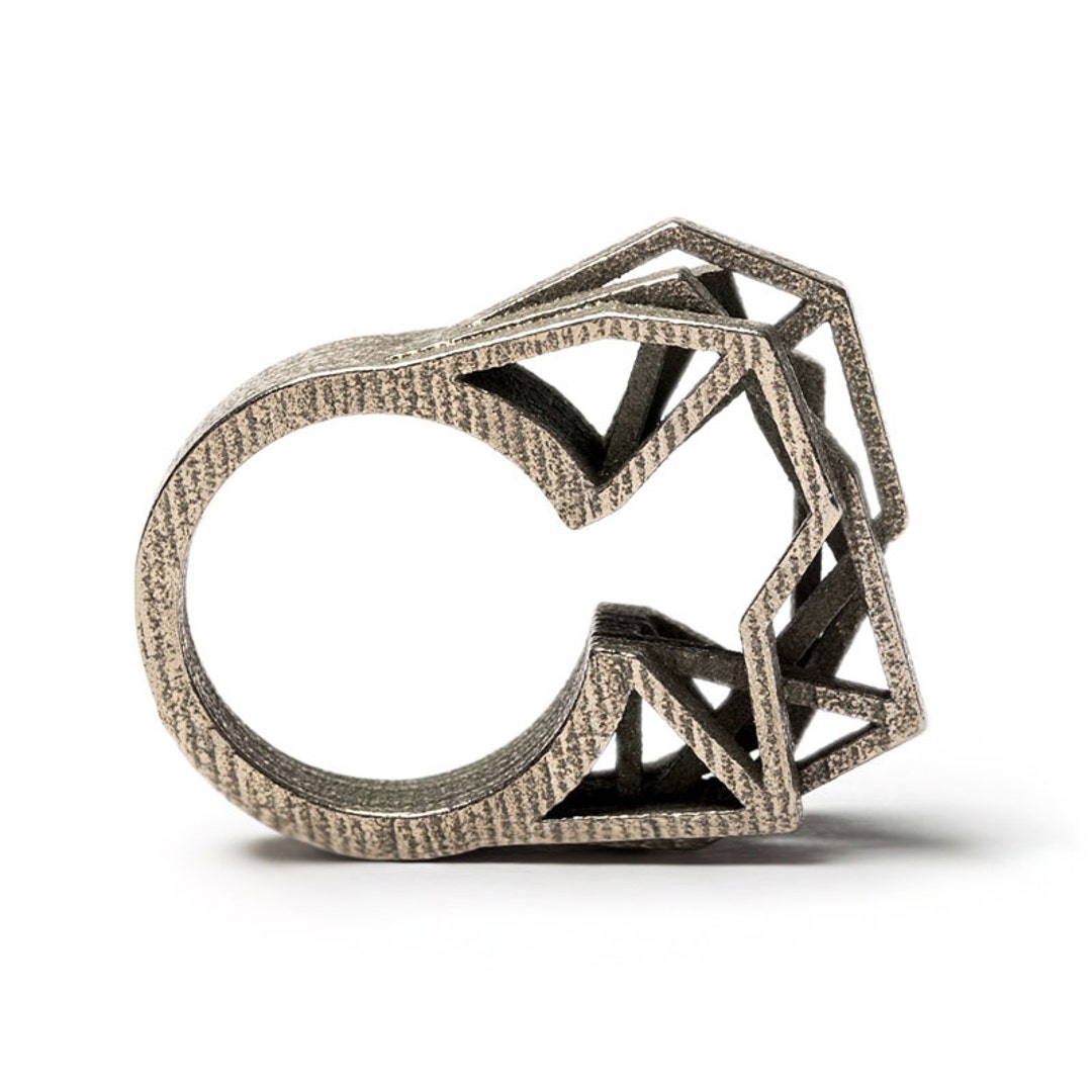 Abstract Steel Ring, 3D Printed Jewelry, Statement Ring, Modern Ring ...