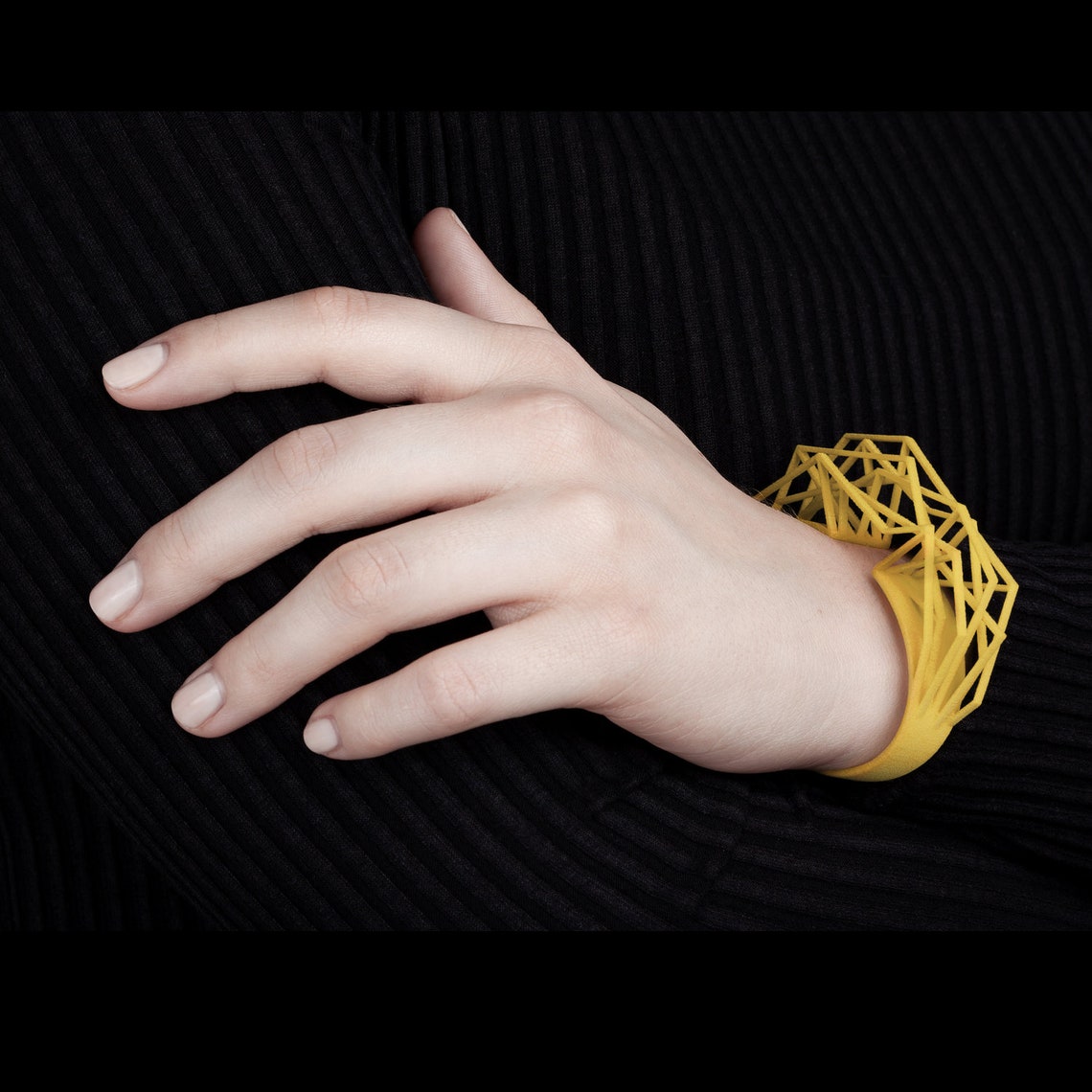 Geometric Cuff Bracelet 3D Printed Jewelry Black Statement - Etsy